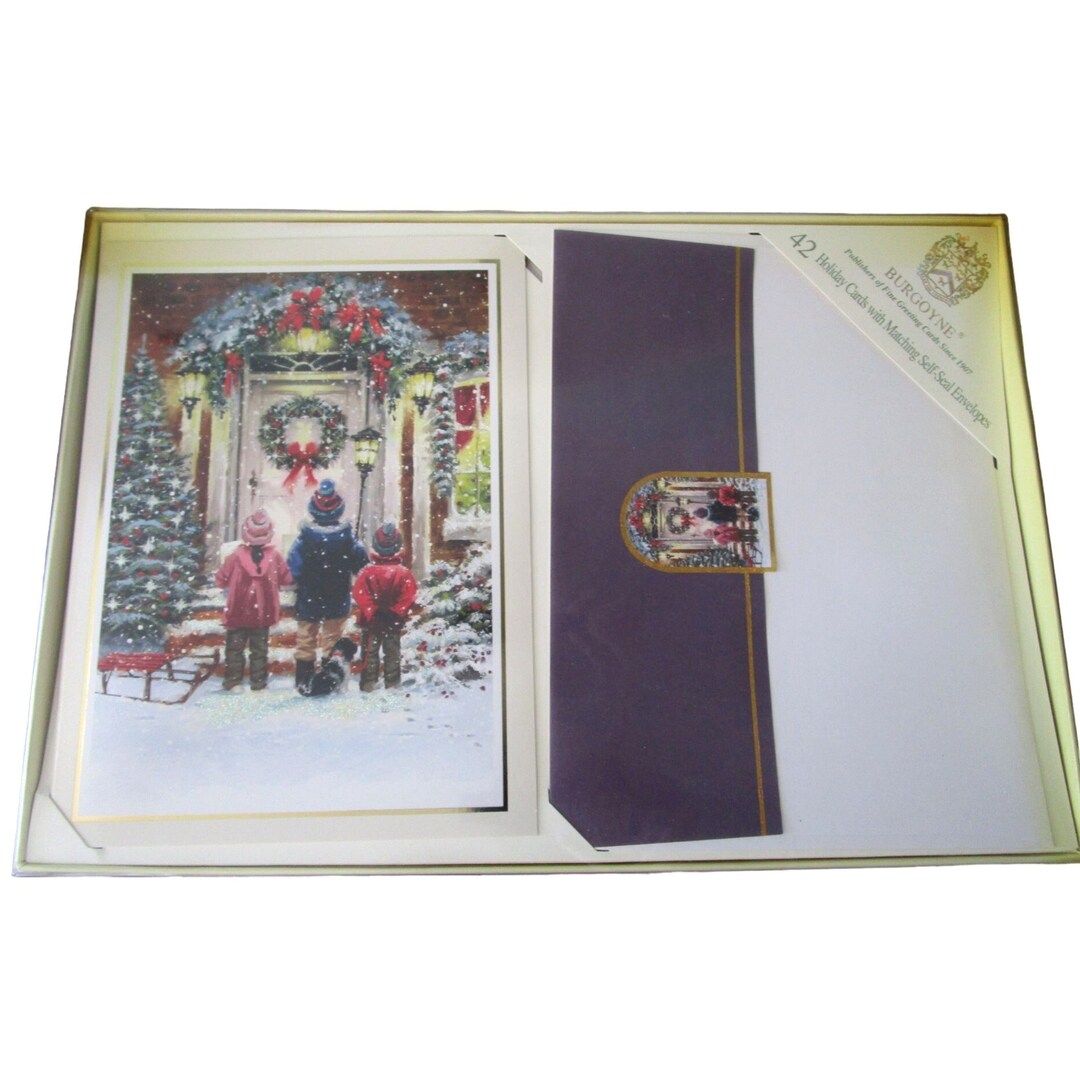 Caroling Children Dog Christmas Cards Fancy No Lick Envelopes 42 New ...
