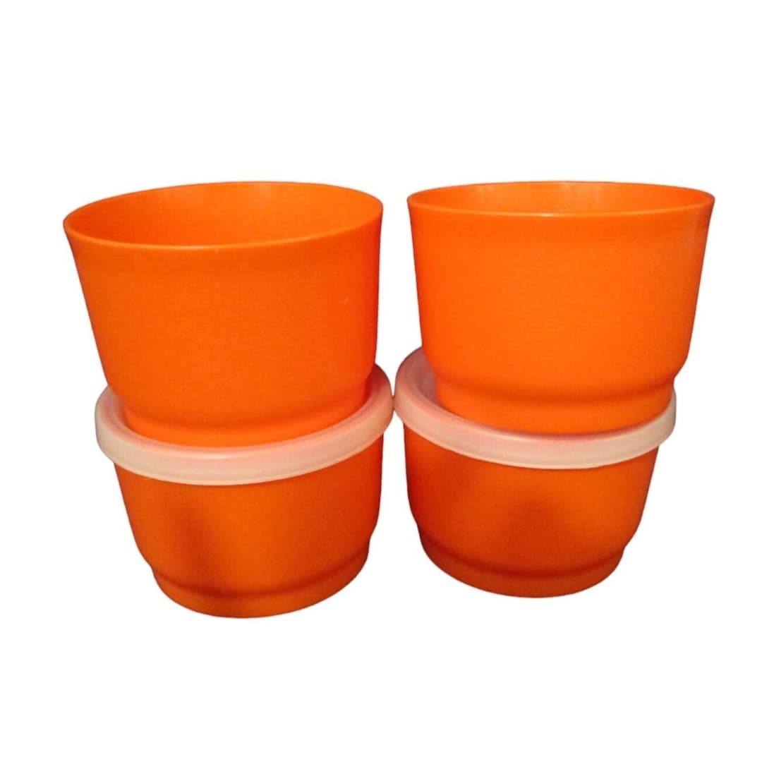 Vintage Tupperware Orange Snack Cups Four With Two Lids EUC 1229-2 - Etsy