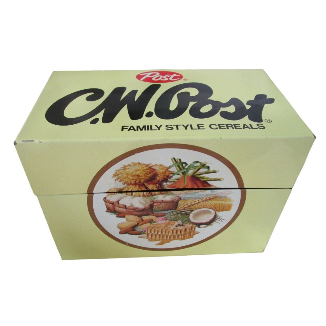 CW Post Family Style Cereals Wheat Nuts Motif Metal Recipe Box Used ...
