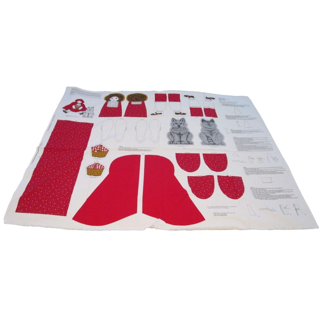 Vintage Little Red Riding Hood Doll Fabric Panel Kit Uncut Complete ...