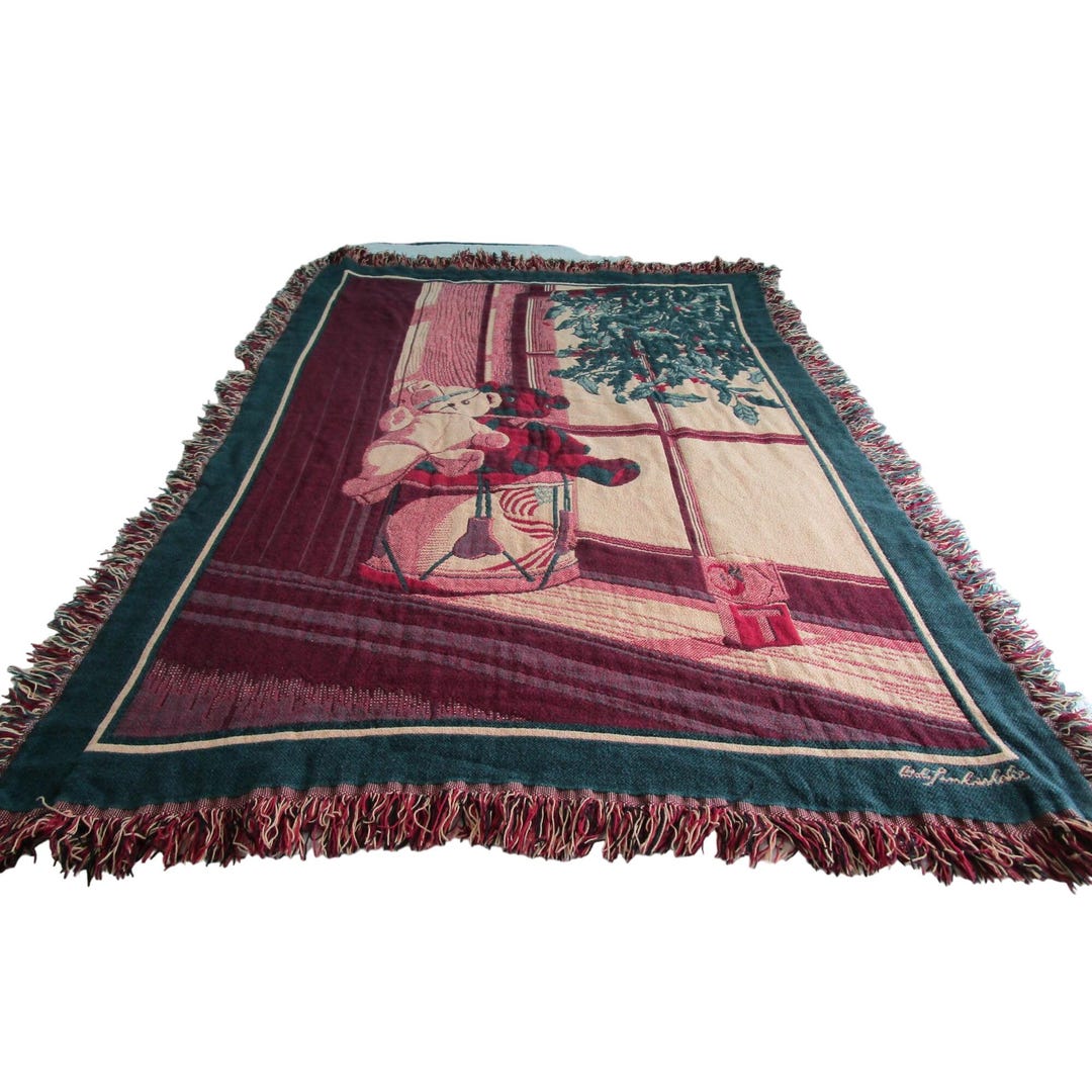 Vintage Bob Timberlake Eye Patch Teddy Bear Throw Blanket 49" X 67 ...