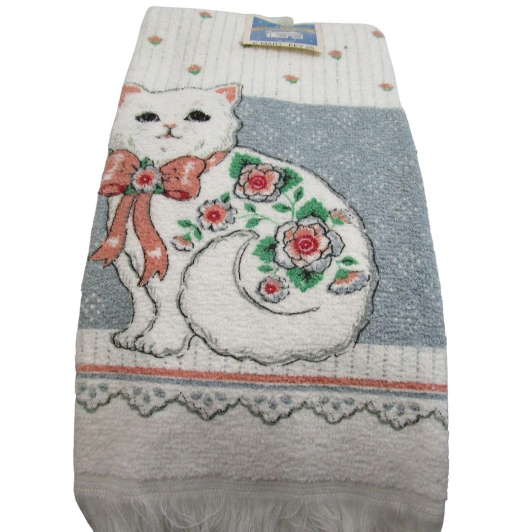 Vintage Floral Cat Bow Country Store Fringed Dish Towel With Tags - Etsy