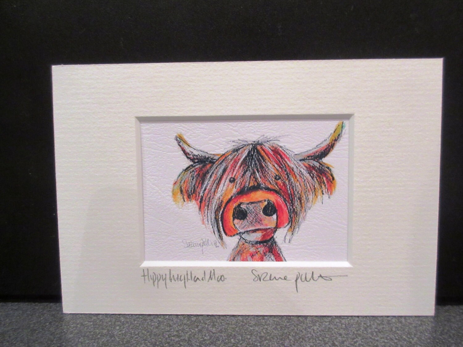 Hippy Highland Moo... Miniature Signed Cow Art Print From - Etsy UK