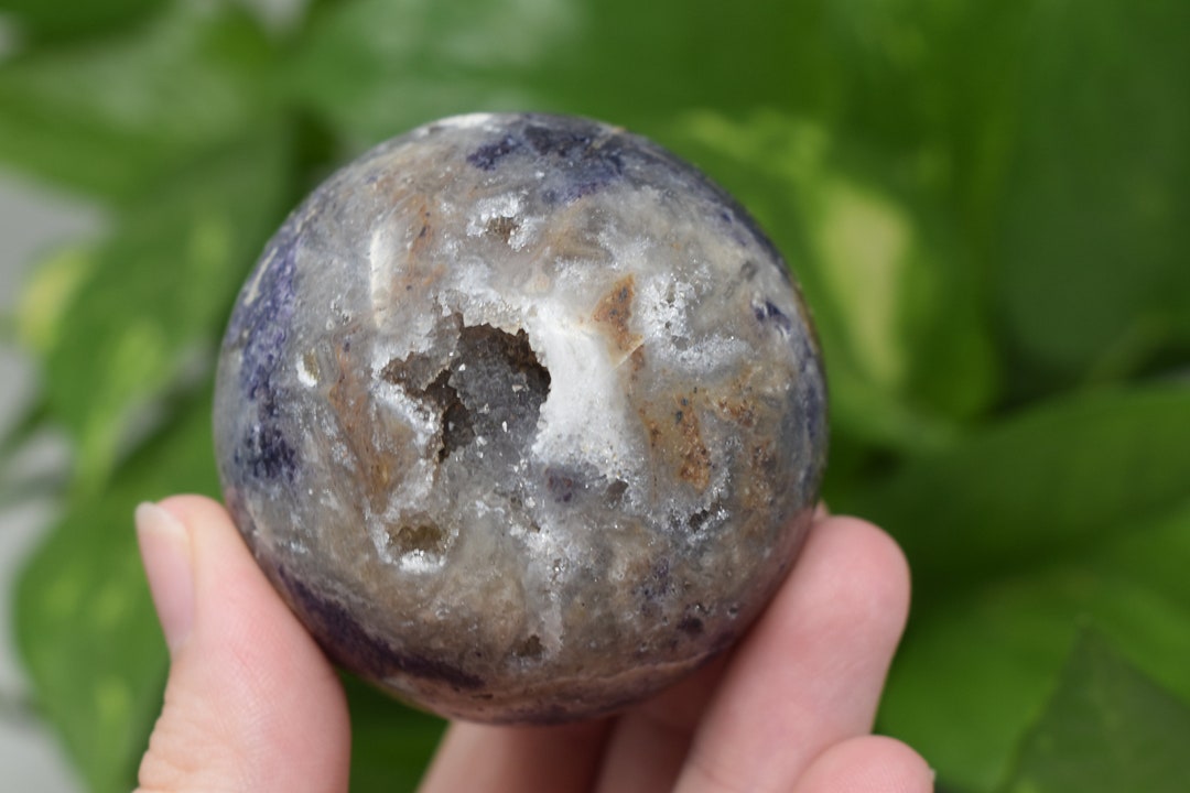 Sphalerite Sphere Natural Purple Stone Tiny Points Geode Filled Crystal ...