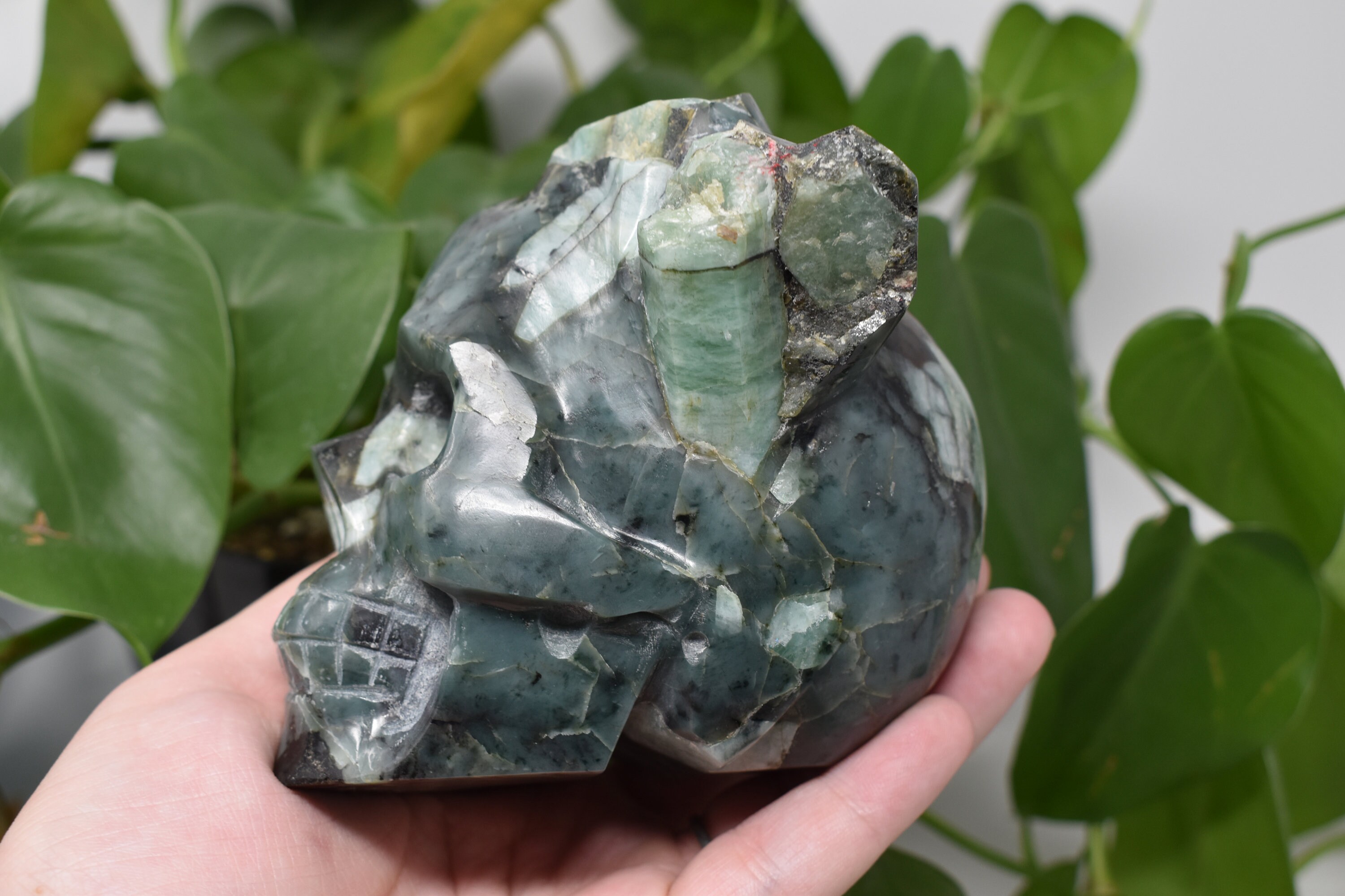 Emerald Skull With Natural Tube Crystal Green Beryl With | Etsy