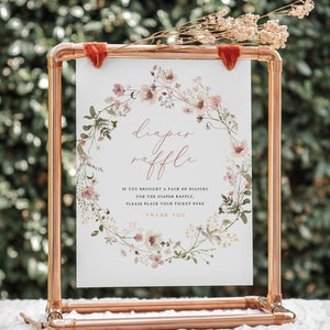 Diaper Raffle Sign Template & Ticket, Rustic Pink Flowers, Printable ...