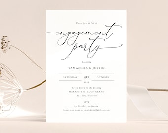 Engagement Party Invitation Template, Stylish Gold Script, Engagement ...