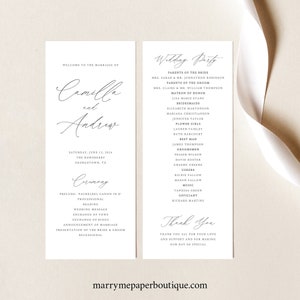 Wedding Program Template, Modern Stylish Script, Elegant Wedding ...