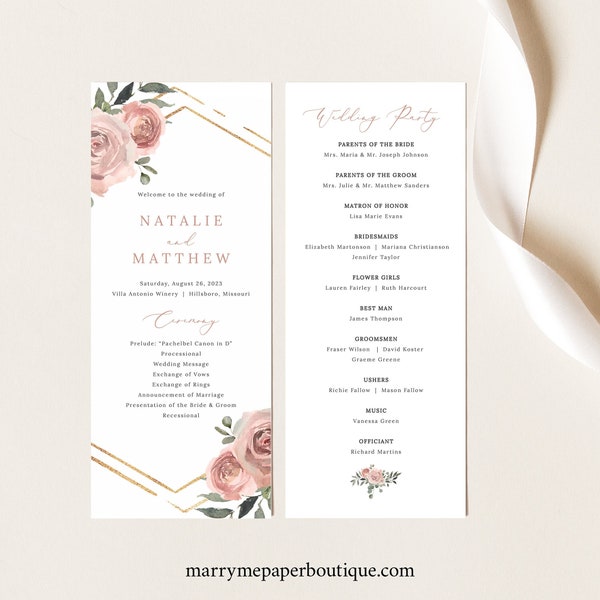 Pink Wedding Program - Etsy