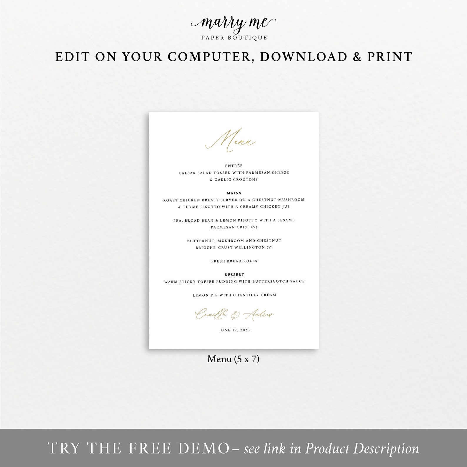 Menu Template 5x7 Free Demo Available Printable Editable - Etsy