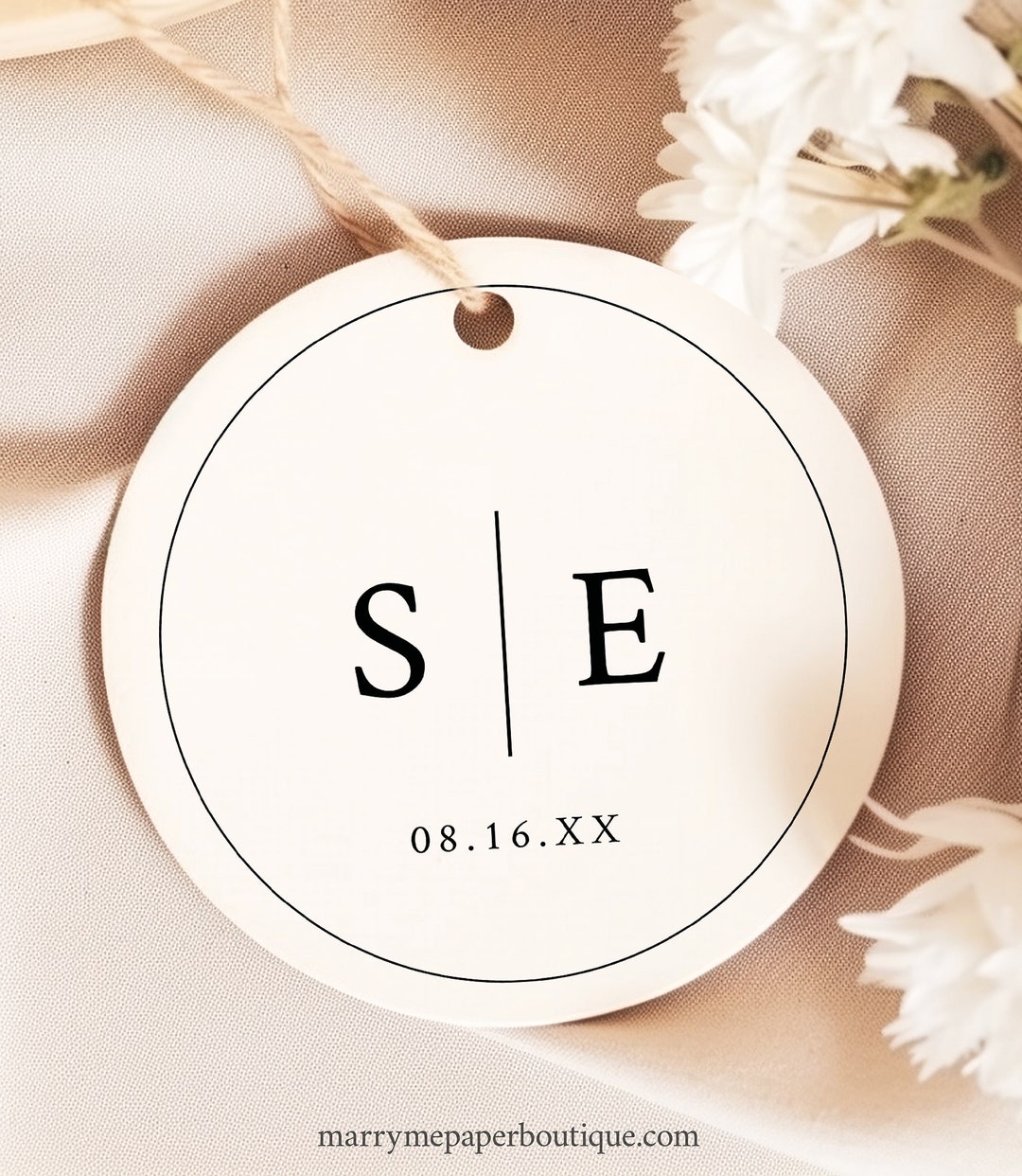 Wedding Favor Tag Template, Minimalist Wedding Monogram, Editable ...