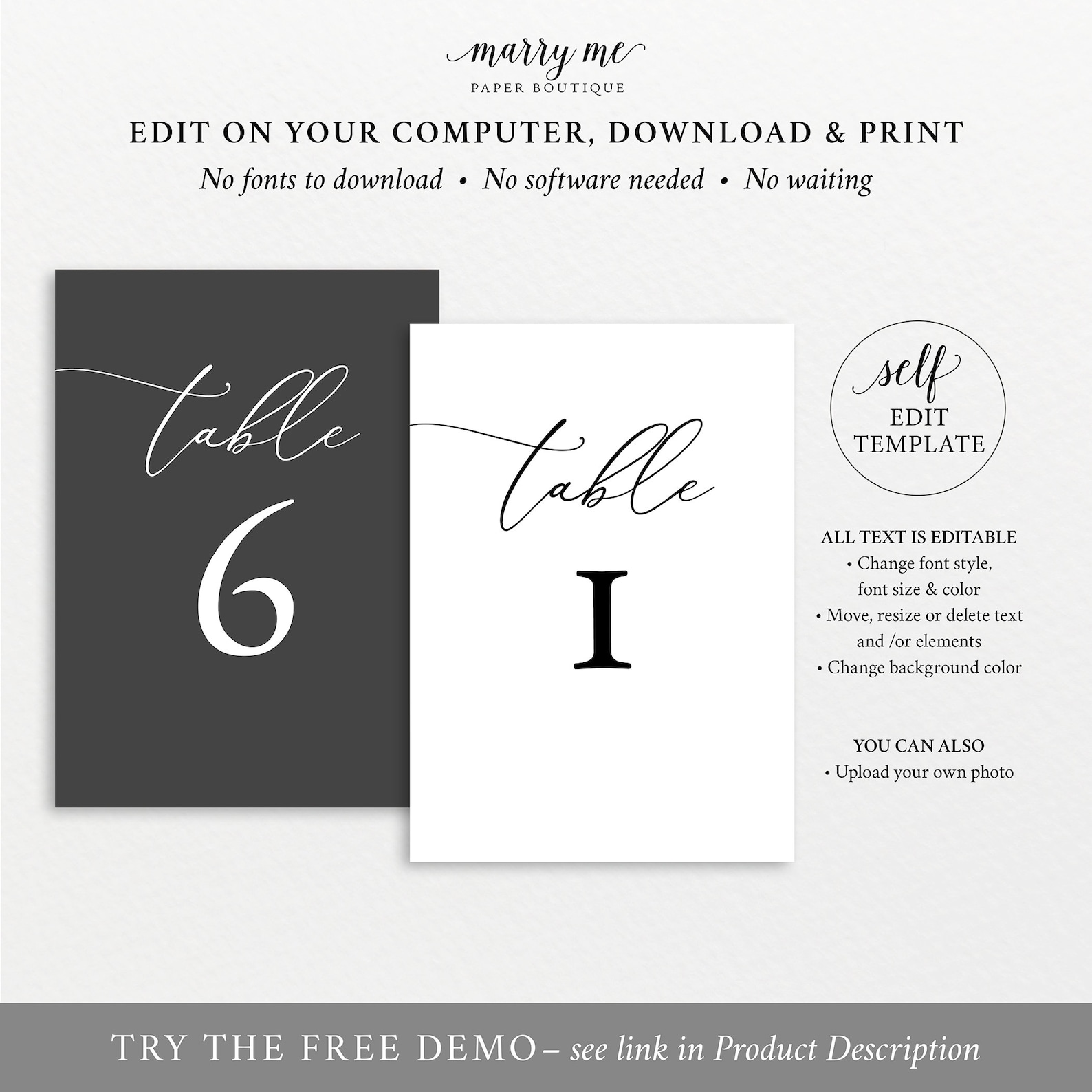 Classic Table Number Template Elegant Table Number Card | Etsy UK