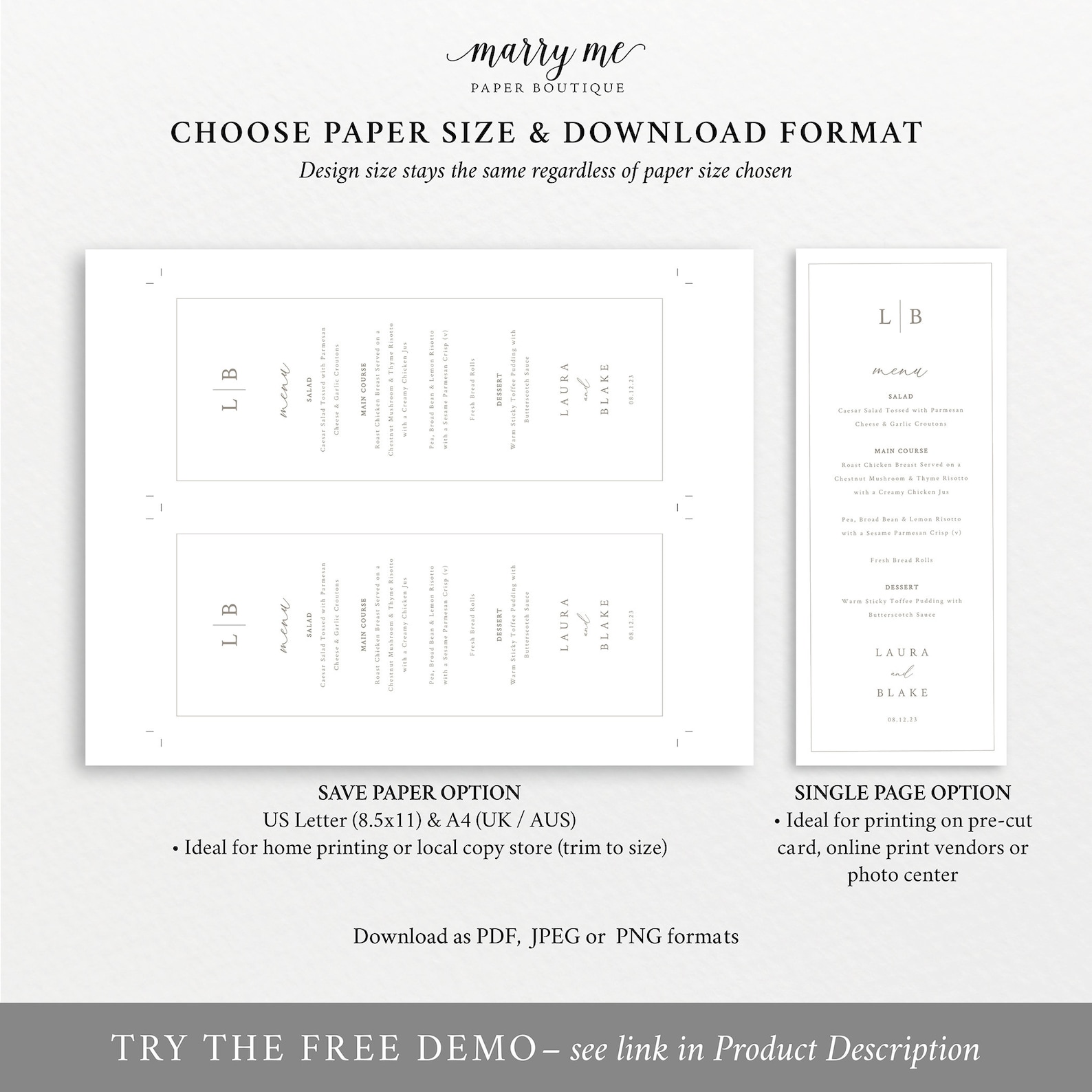 Wedding Menu Template Monogram & Border Wedding Table Menu - Etsy