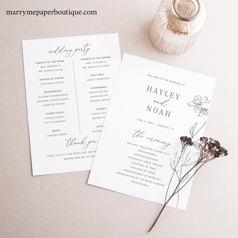 Wedding Program Template Elegant Botanical 5x7 Wedding - Etsy