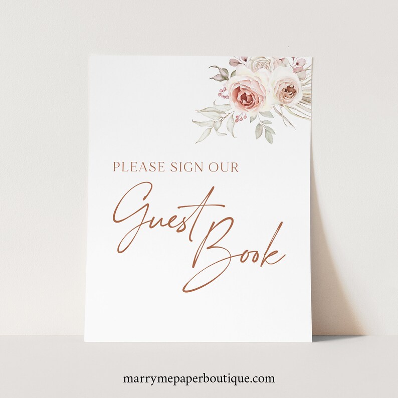 Wedding Guest Book Sign Template Elegant Floral Boho 8x10 - Etsy