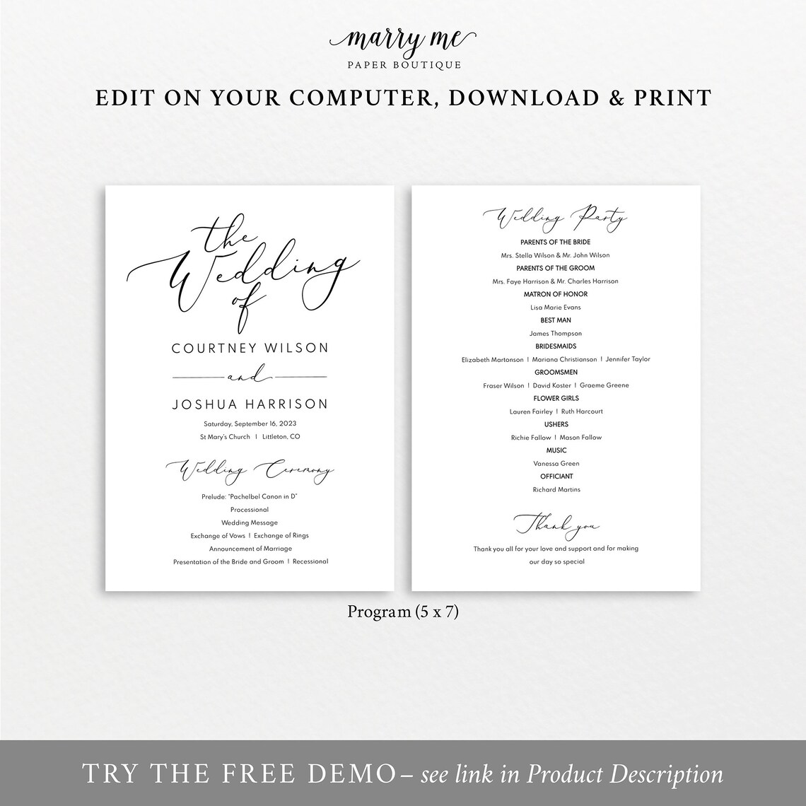 Wedding Program Template Elegant Script Wedding Ceremony | Etsy