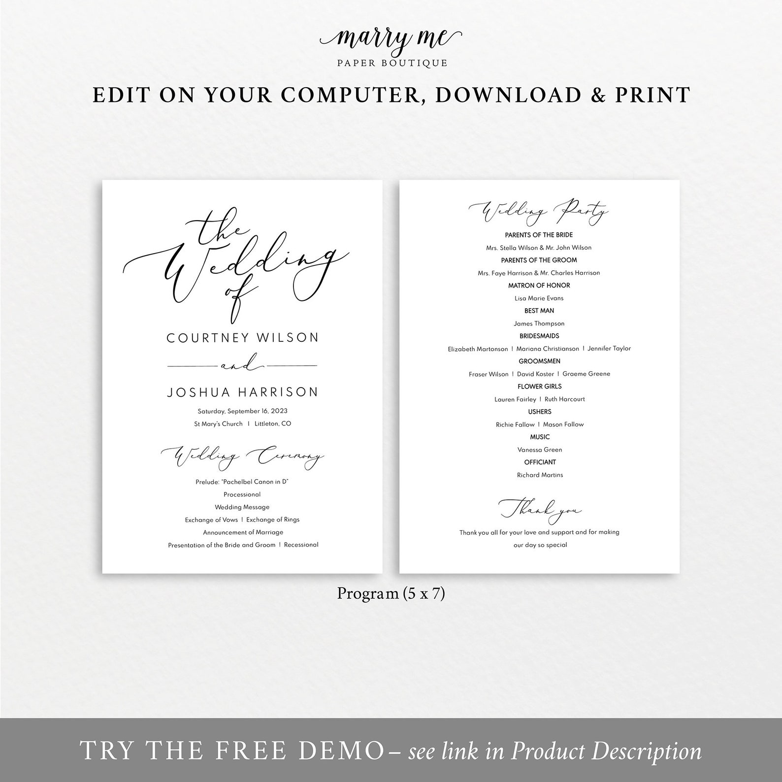 Wedding Program Template Elegant Script Wedding Ceremony | Etsy