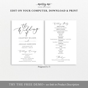 Wedding Program Template, Elegant Script, Wedding Ceremony Program ...