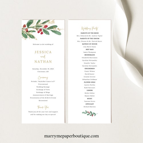 Winter Wedding Program Template Folded Program Printable - Etsy