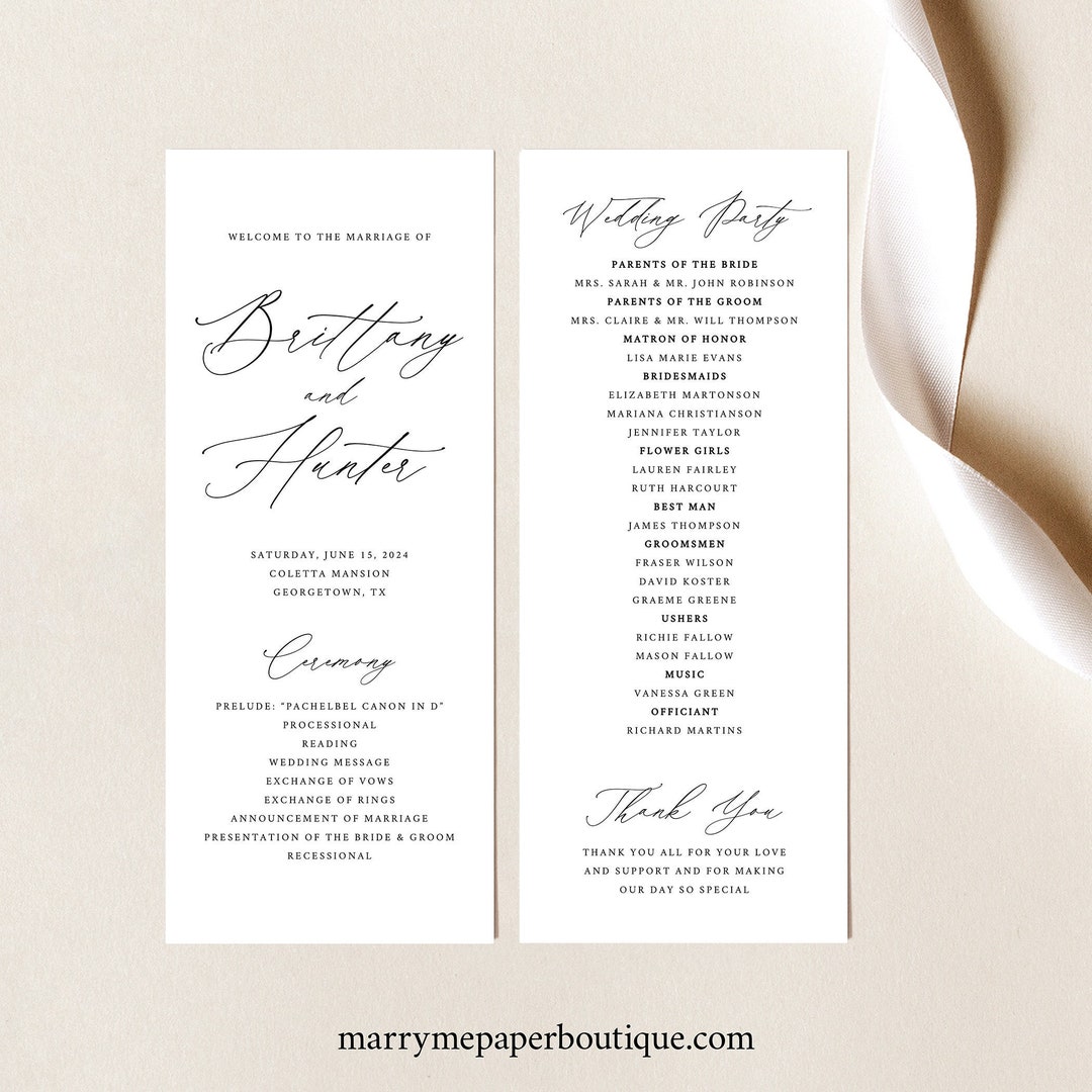 Wedding Program Template, Stylish Script, Editable Instant Download ...