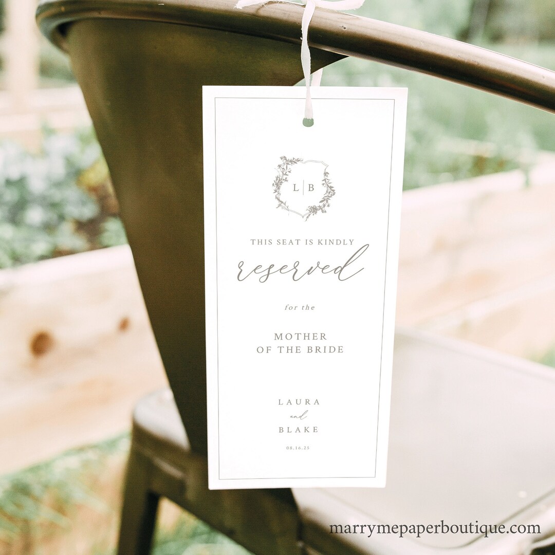 Reserved Seating Sign Template, Botanical Crest, 4x9, Editable ...