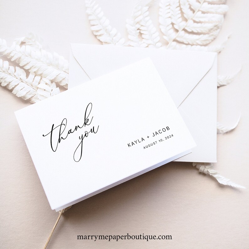 Folding Thank You Card Template Modern Elegance Folded Thank | Etsy