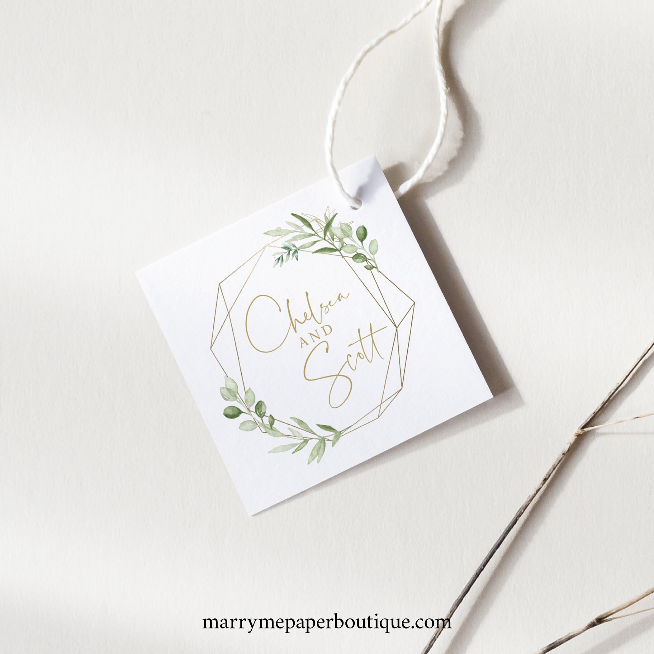 Square Tag Template Greenery & Gold Editable Printable - Etsy