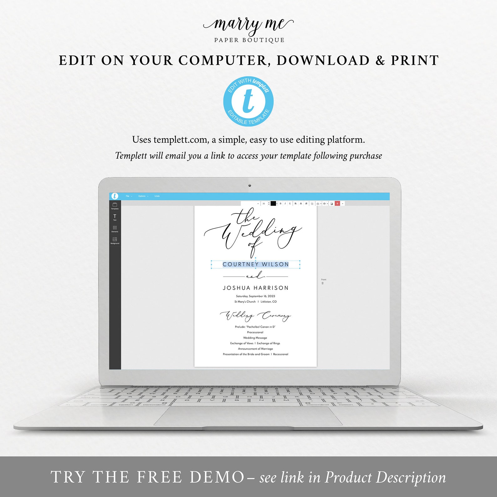 Wedding Program Template Elegant Script Wedding Ceremony | Etsy