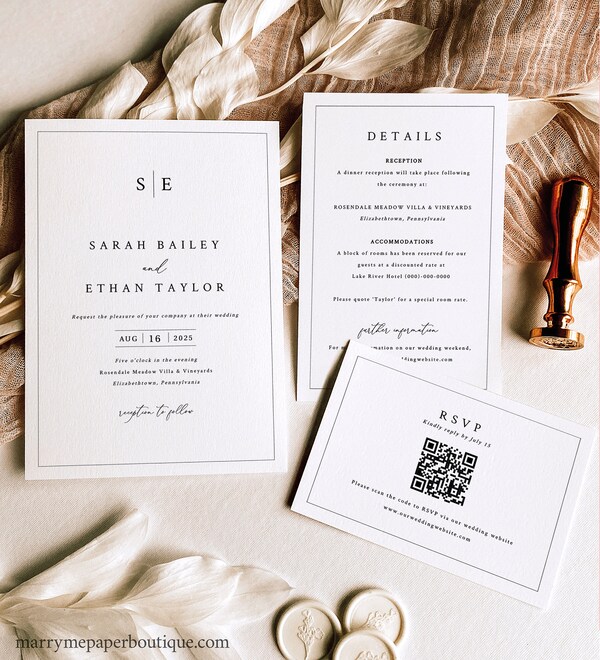 MODERN, the Madison Minimalist Wedding Invitation Template Suite FULLY ...