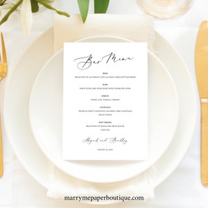 Bar Menu Template, 5x7 Elegant Script, Try Before Purchase, Editable ...