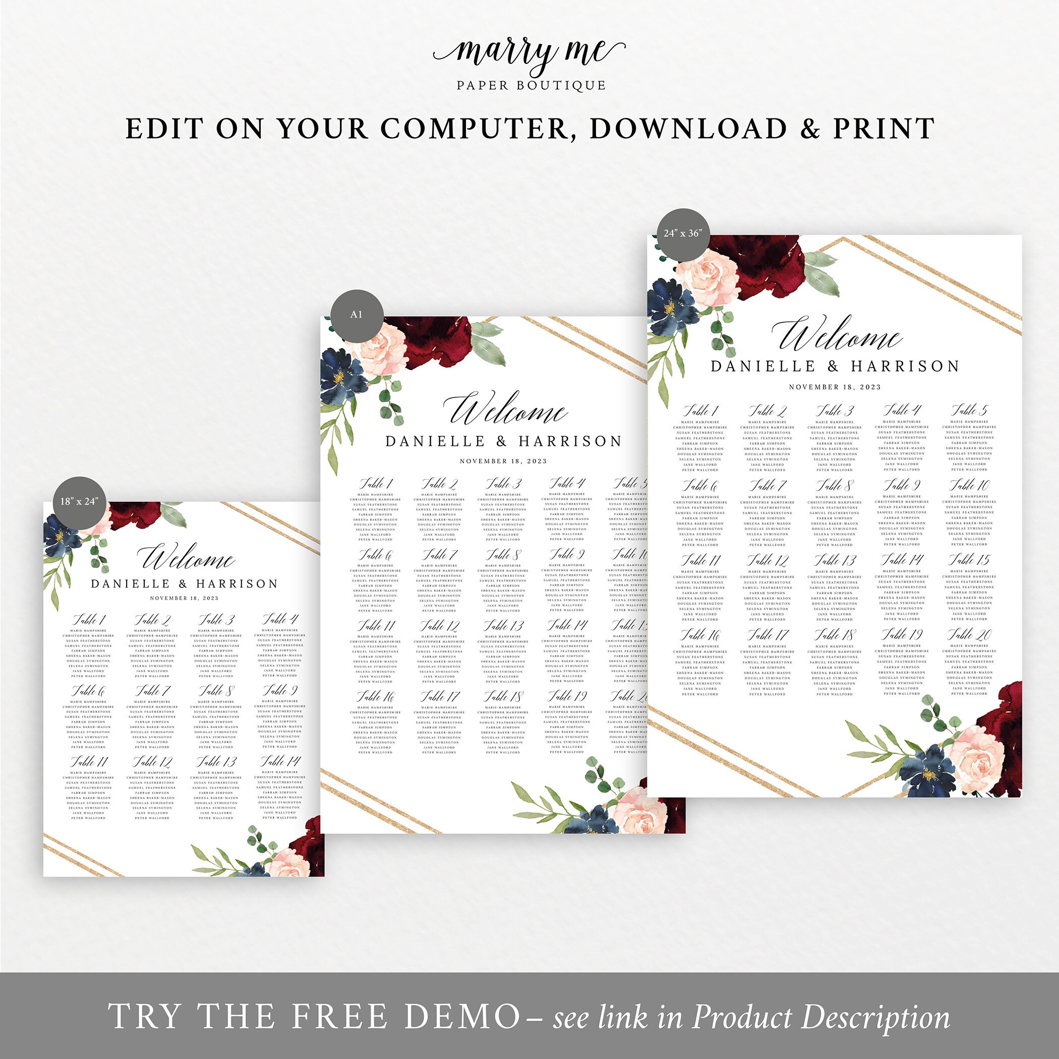 Seating Chart Template Editable & Printable Instant Download - Etsy