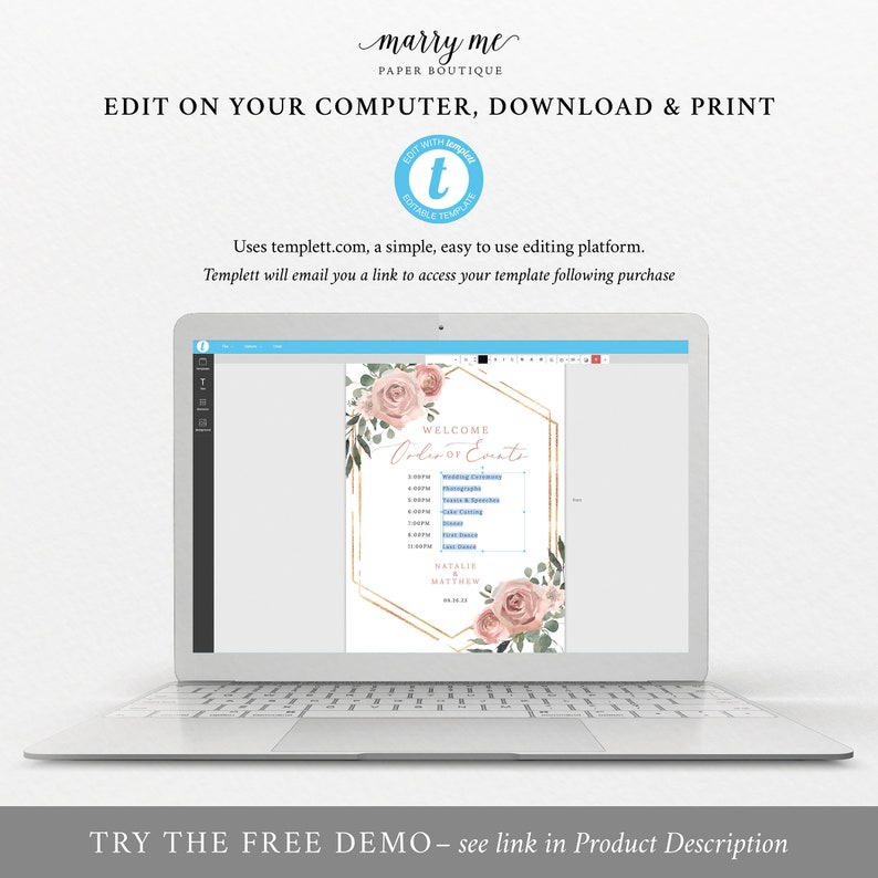 Wedding Timeline Sign Template Dusky Pink Floral Boho | Etsy