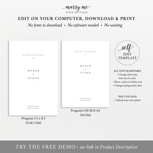 Minimalist Wedding Program Template, Modern, Folded, Ceremony Program ...