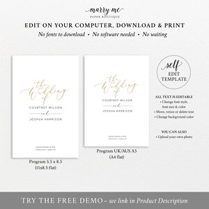 Wedding Program Template, Elegant Gold Script, Demo Available ...