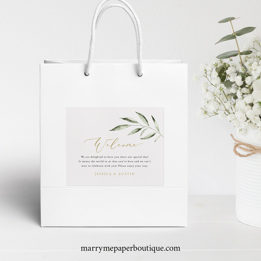 Guest Welcome Bag Label Template, Try Before Purchase, Greenery Leaf ...