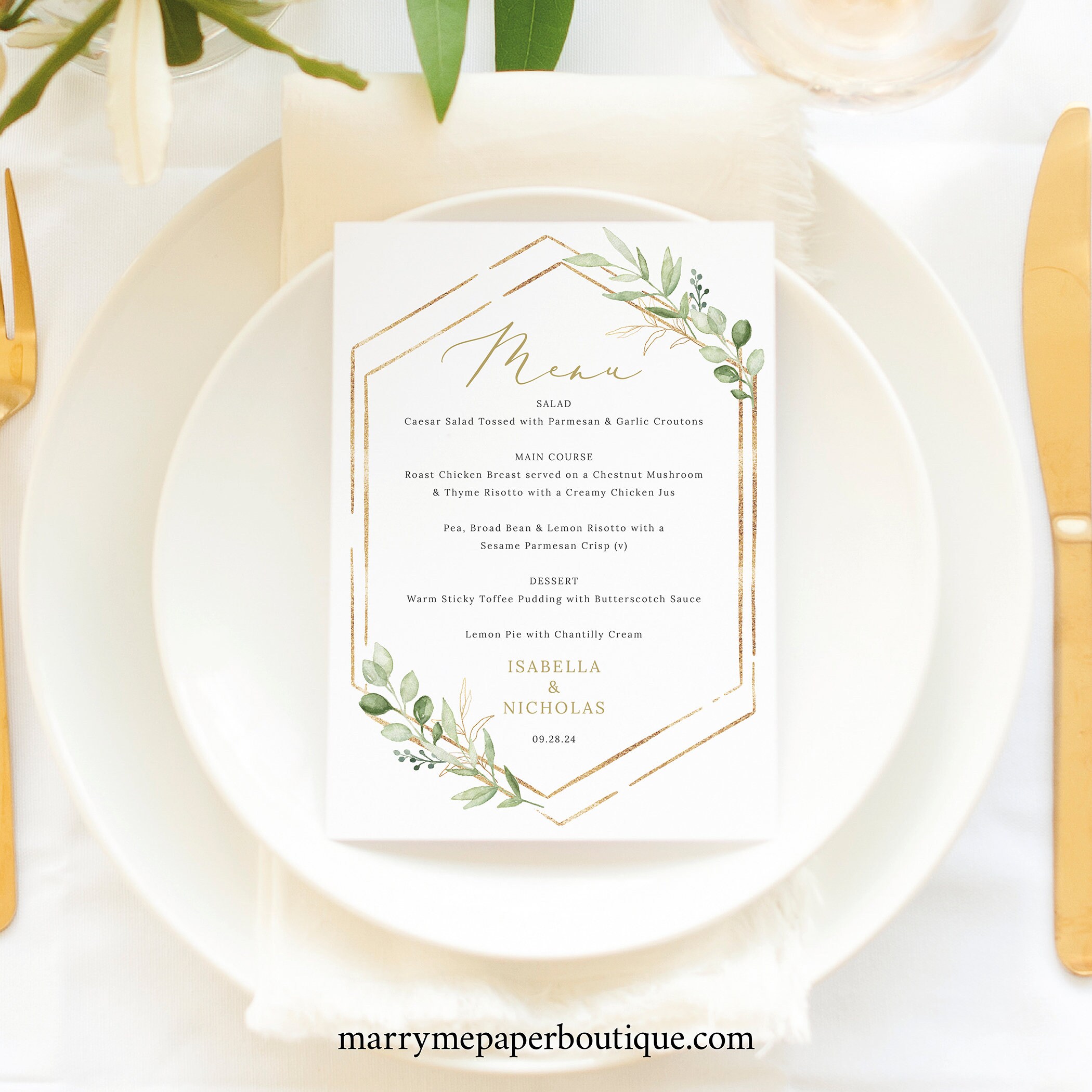 Menu Template 5x7 Greenery Hexagonal Templett Editable & - Etsy