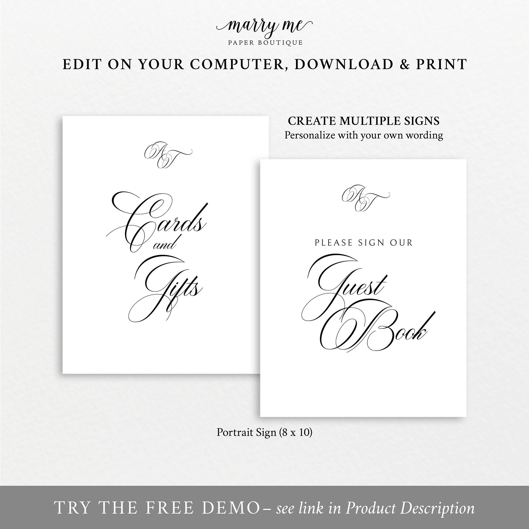 Wedding Sign Bundle Template Set Calligraphy Monogram | Etsy