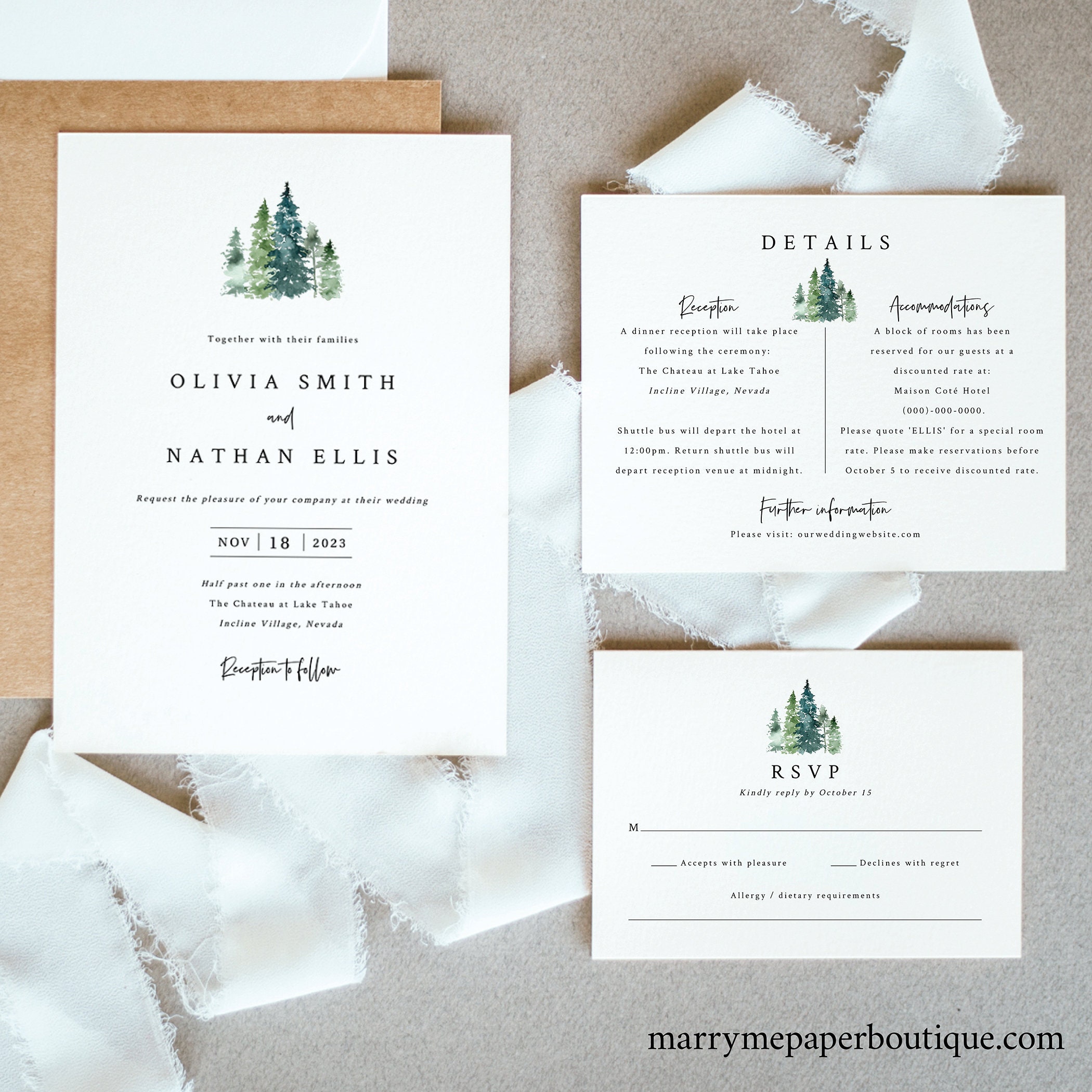 Paper Templates Rustic Pine Trees Pine Forest Menu Template Wedding ...