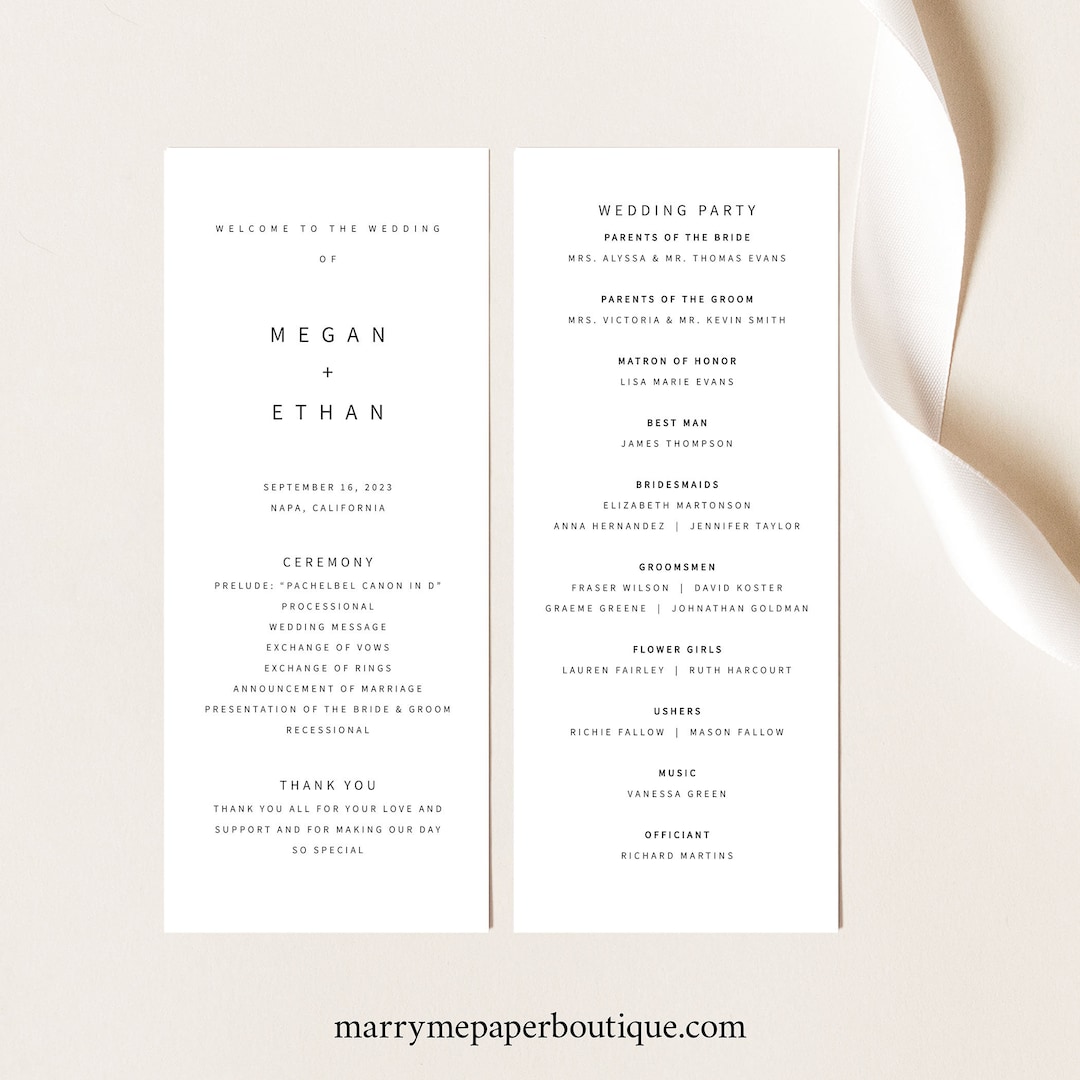 Minimalist Wedding Program Template Modern Program Printable - Etsy