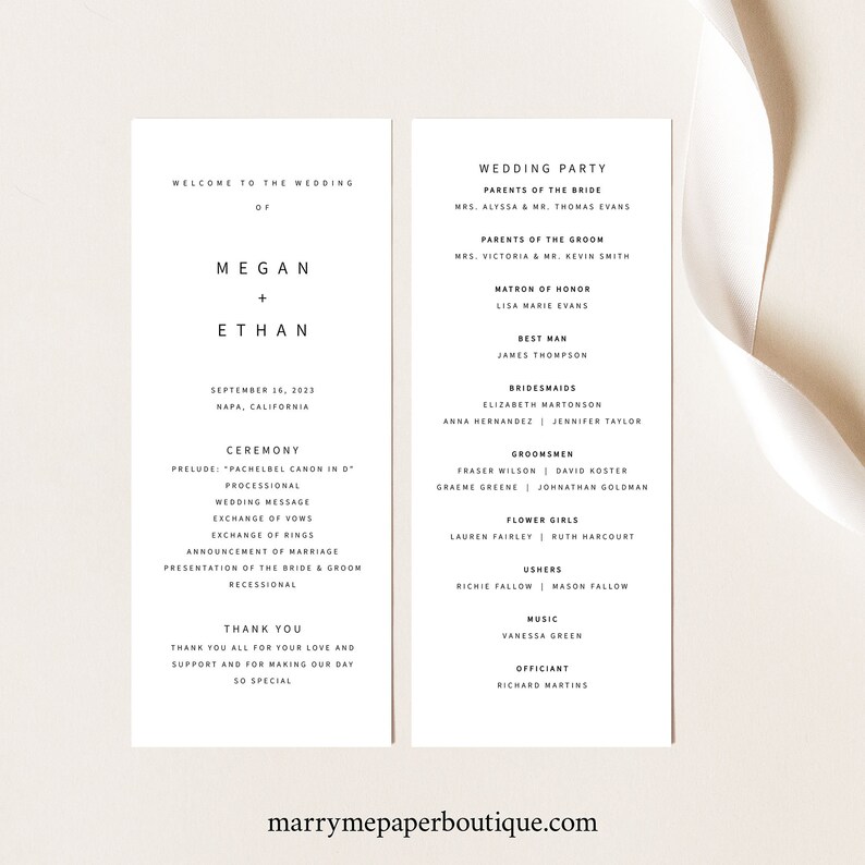 Minimalist Wedding Program Template Modern Program Printable - Etsy