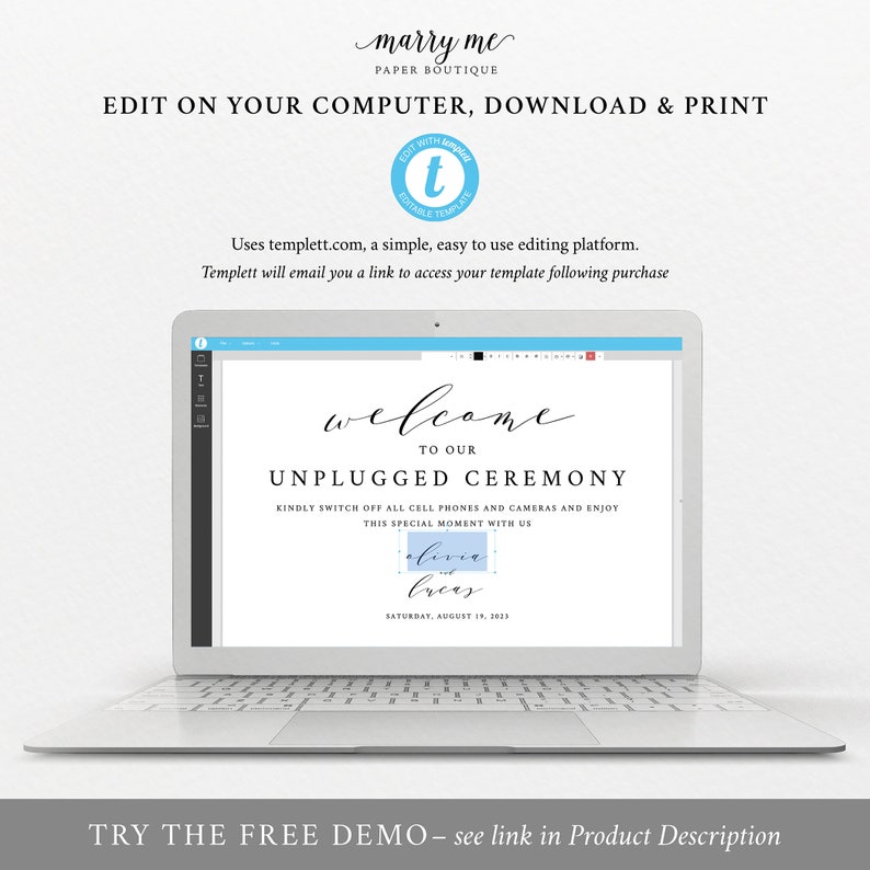 Unplugged Ceremony Sign Template Elegant Script Try Before - Etsy