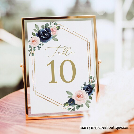Table Number Template Navy & Blush Floral Editable Wedding - Etsy