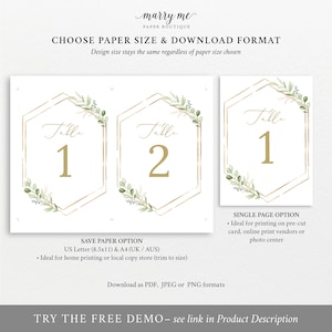 Table Number Template, Greenery Hexagonal, Editable & Printable Instant ...