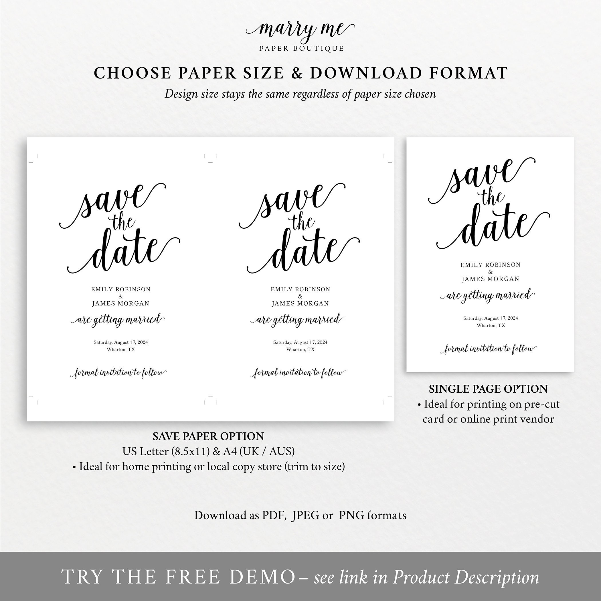 Save the Date Template Modern Script Templett Editable & - Etsy