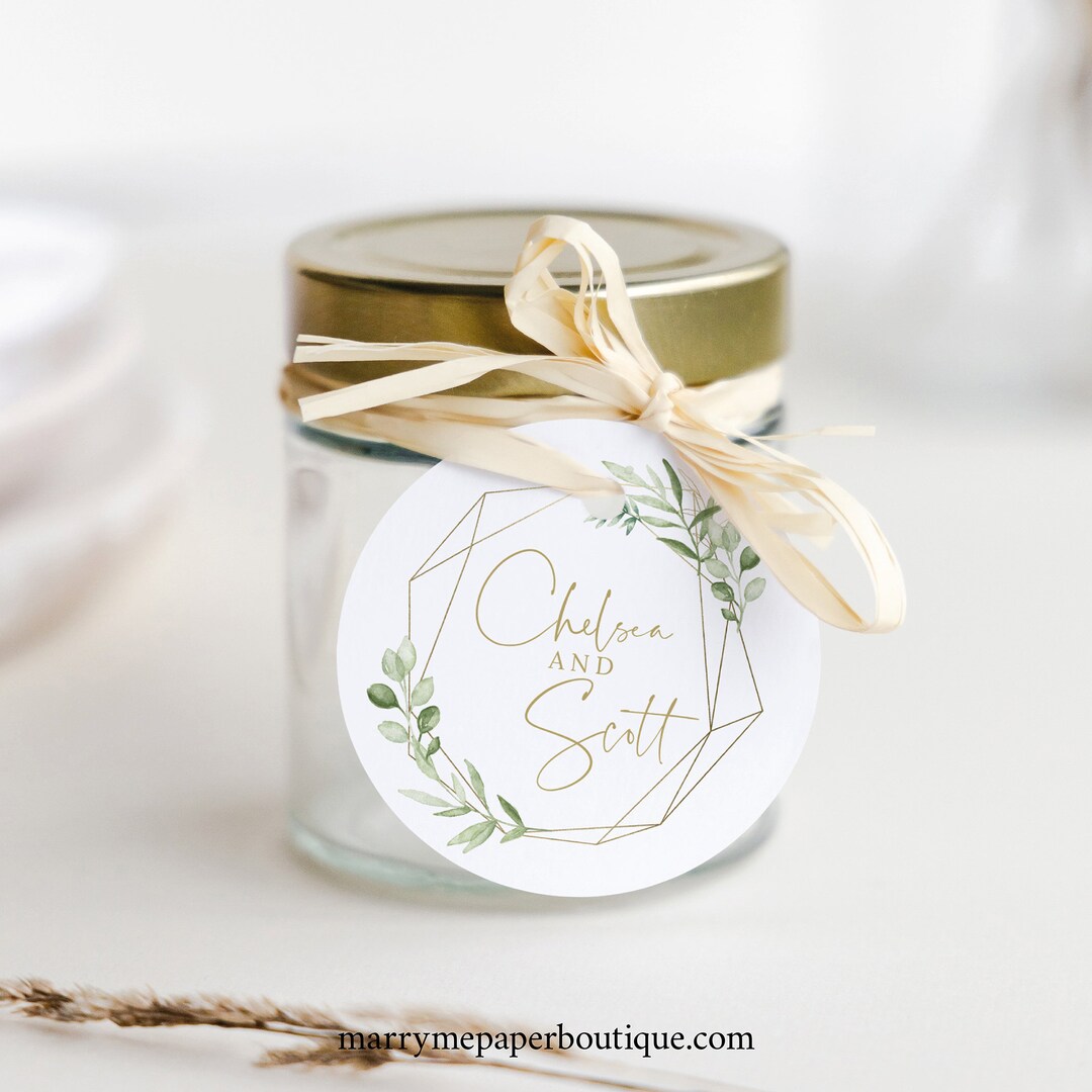 Round Favor Tag Template, Greenery & Gold, Round Wedding Label ...