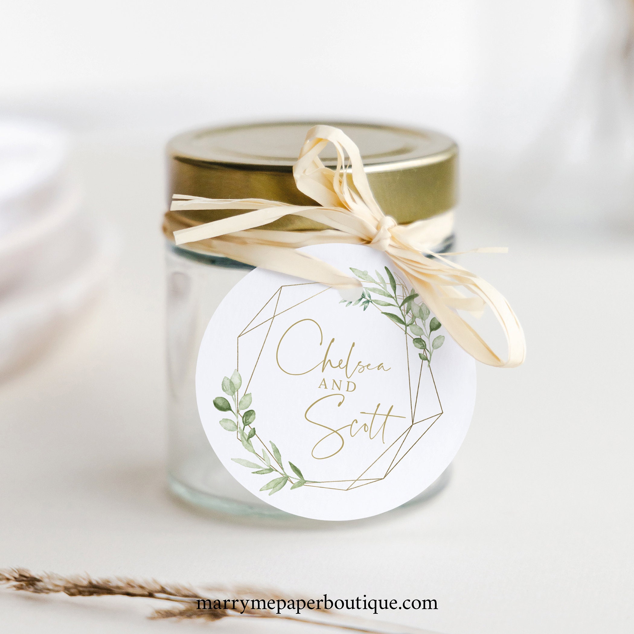 Round Favor Tag Template Greenery & Gold Round Wedding Label | Etsy