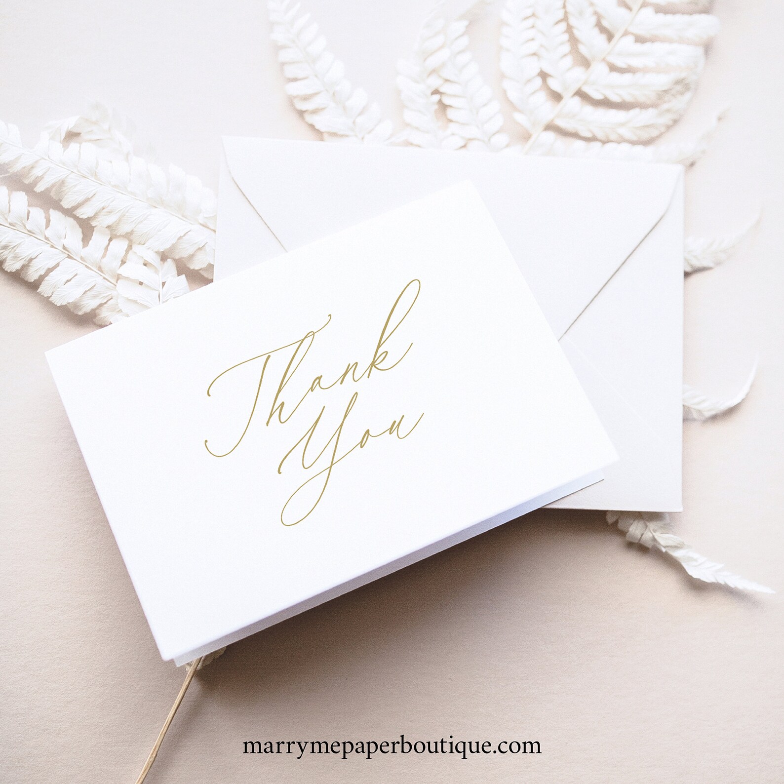 Thank You Card Template Stylish Gold Script Folded Editable | Etsy