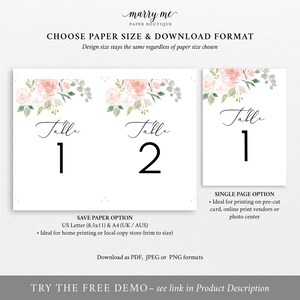 Floral Wedding Table Numbers, Table Number Template, Printable Table ...