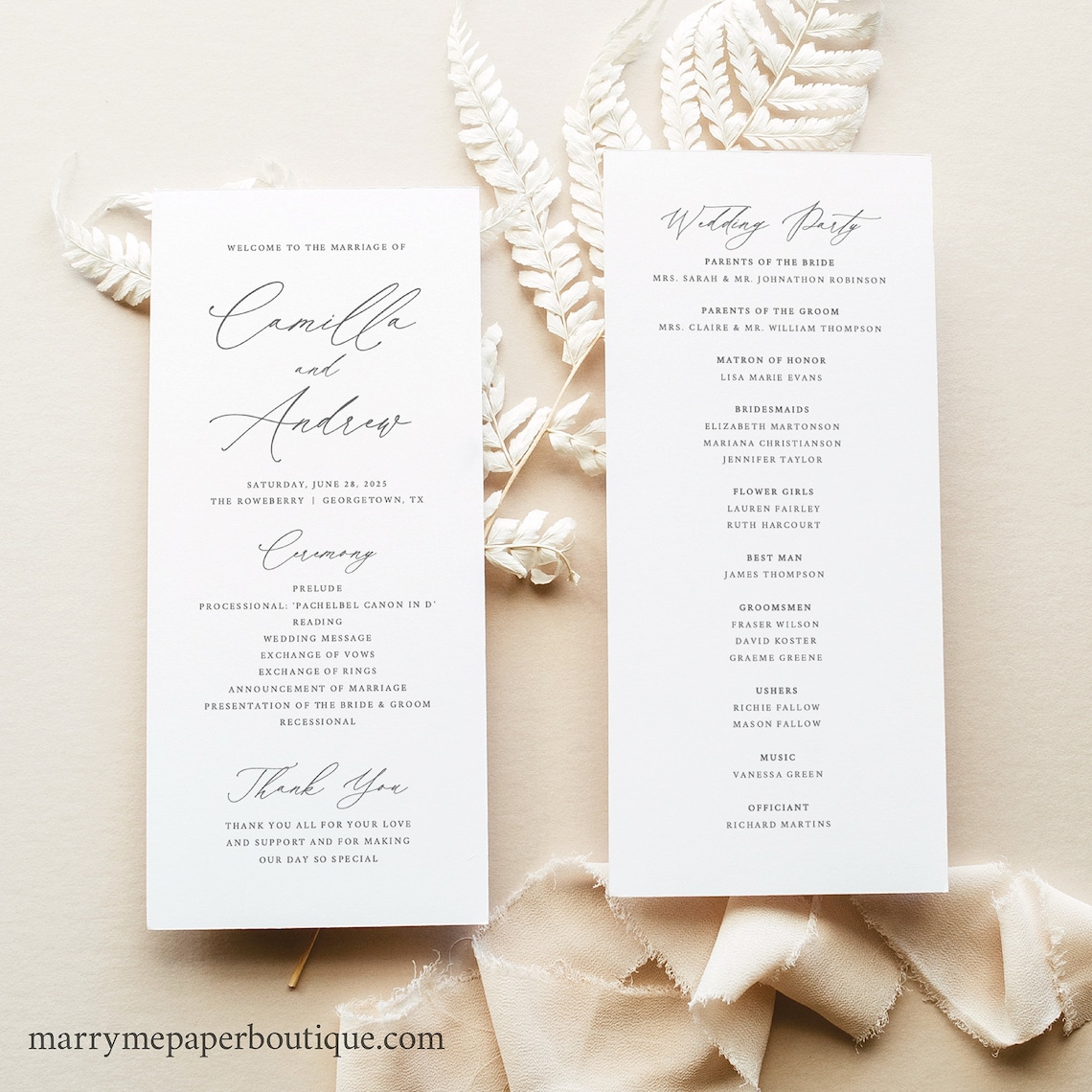 Wedding Ceremony Program Template Stylish Script Editable - Etsy