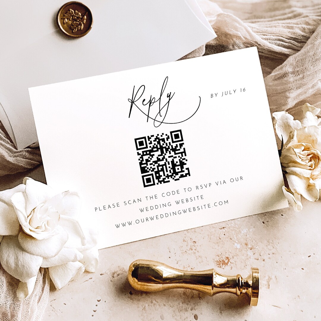 RSVP Card Template, Pretty Calligraphy, QR Code Reply Card, Calligraphy ...